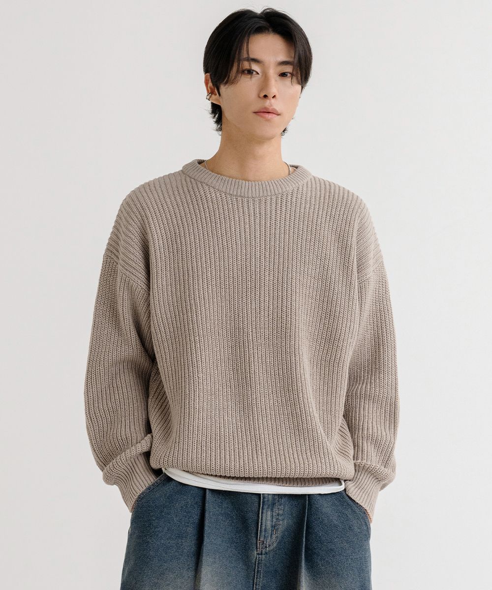 MUSINSA | LEMAIN SECOND Overfit volume washable crew neck hachi knit [beige]