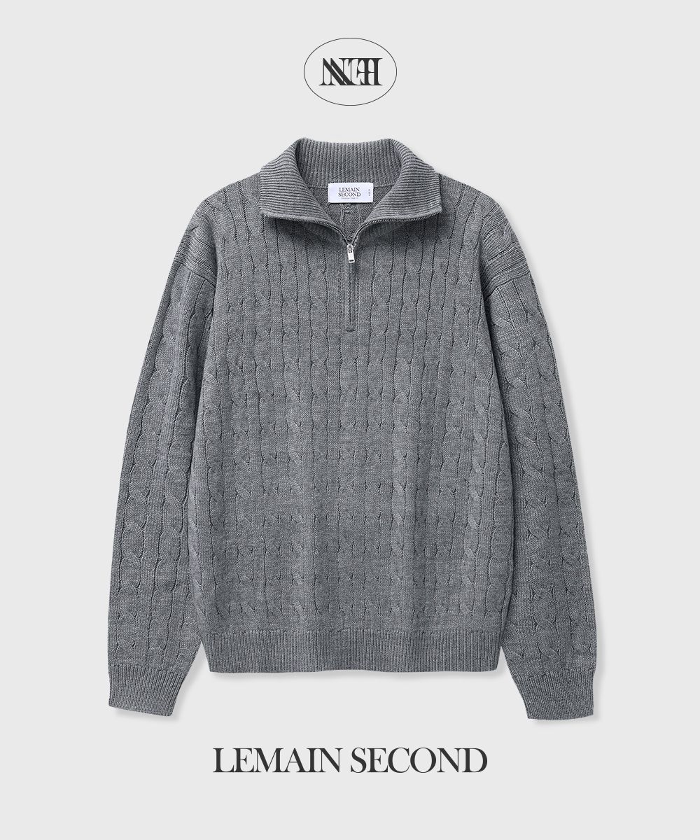 MUSINSA | LEMAIN SECOND Overfit volume washable half zip-up cable knit [gray]