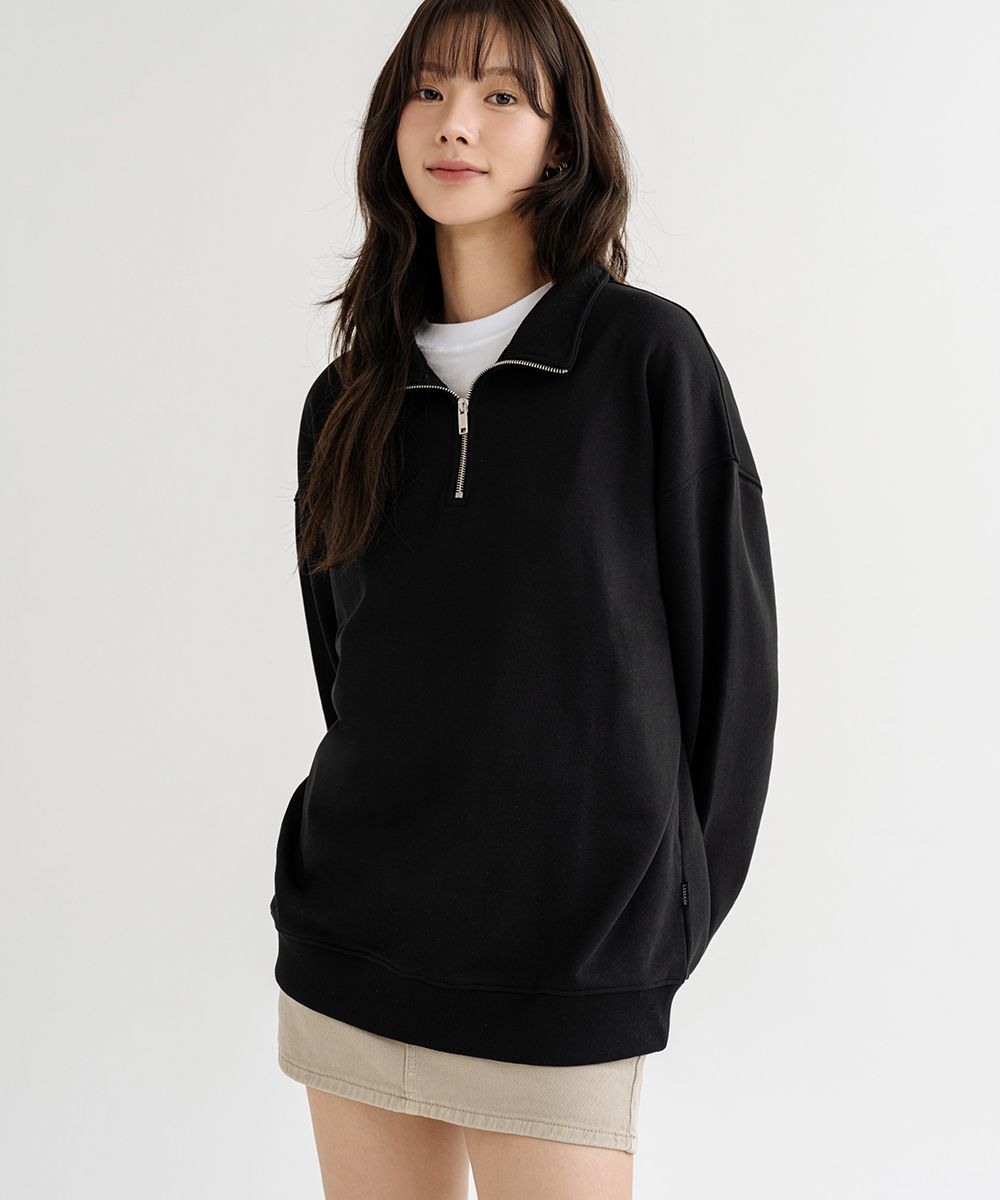 MUSINSA | LEMAIN SECOND OVERFIT HALF ZIP-UP COLLAR NECK SWEAT SHIRT [BLACK]