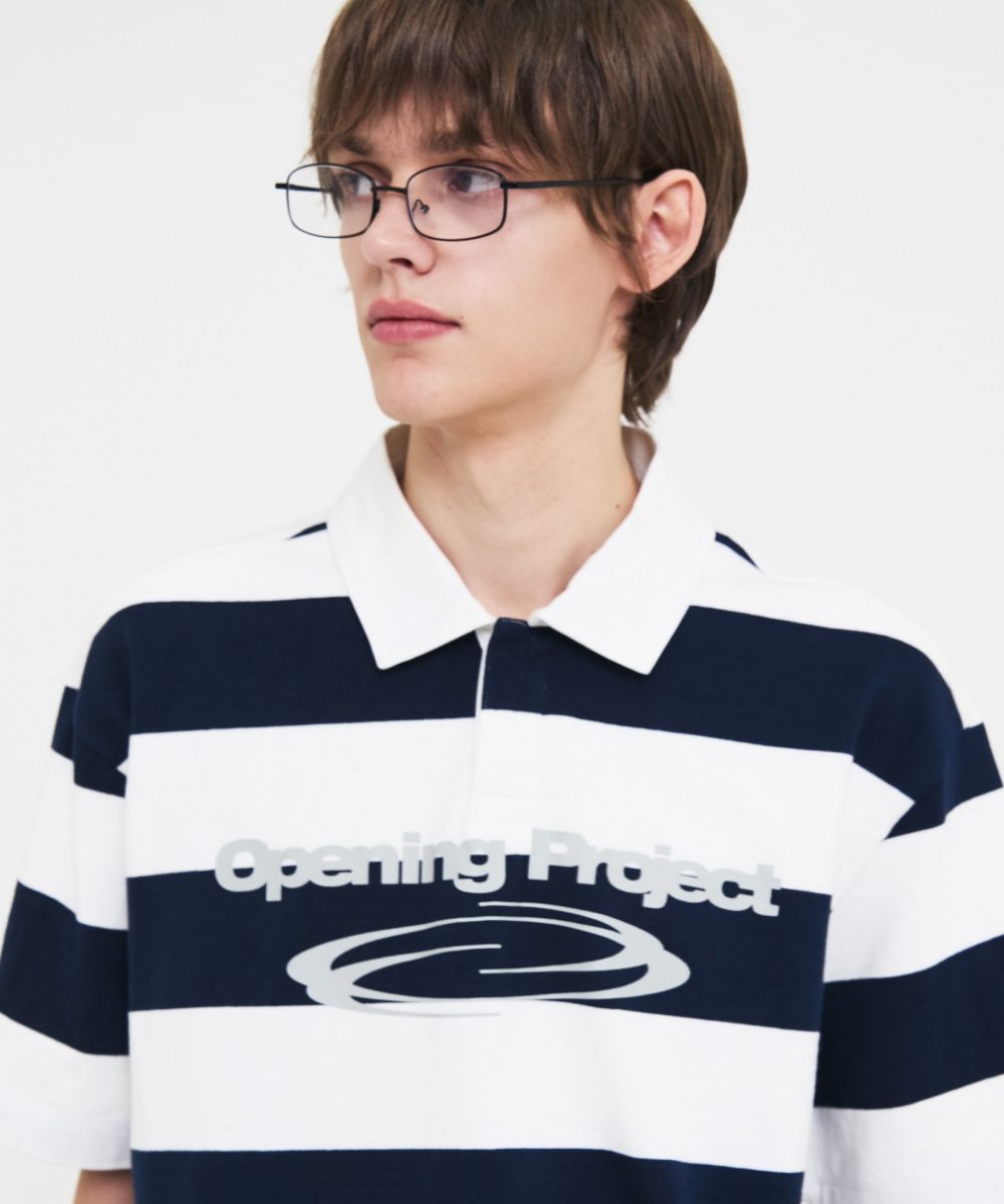 MUSINSA | OPENING PROJECT Identity Stripe Collar Half T Shirt - White