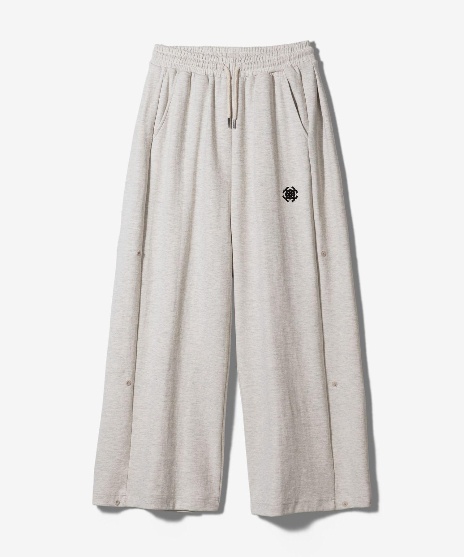 MUSINSA | FANSHOW SYMBOL SNAP WIDE DOUBLE JERSEY PANTS - OATMEAL