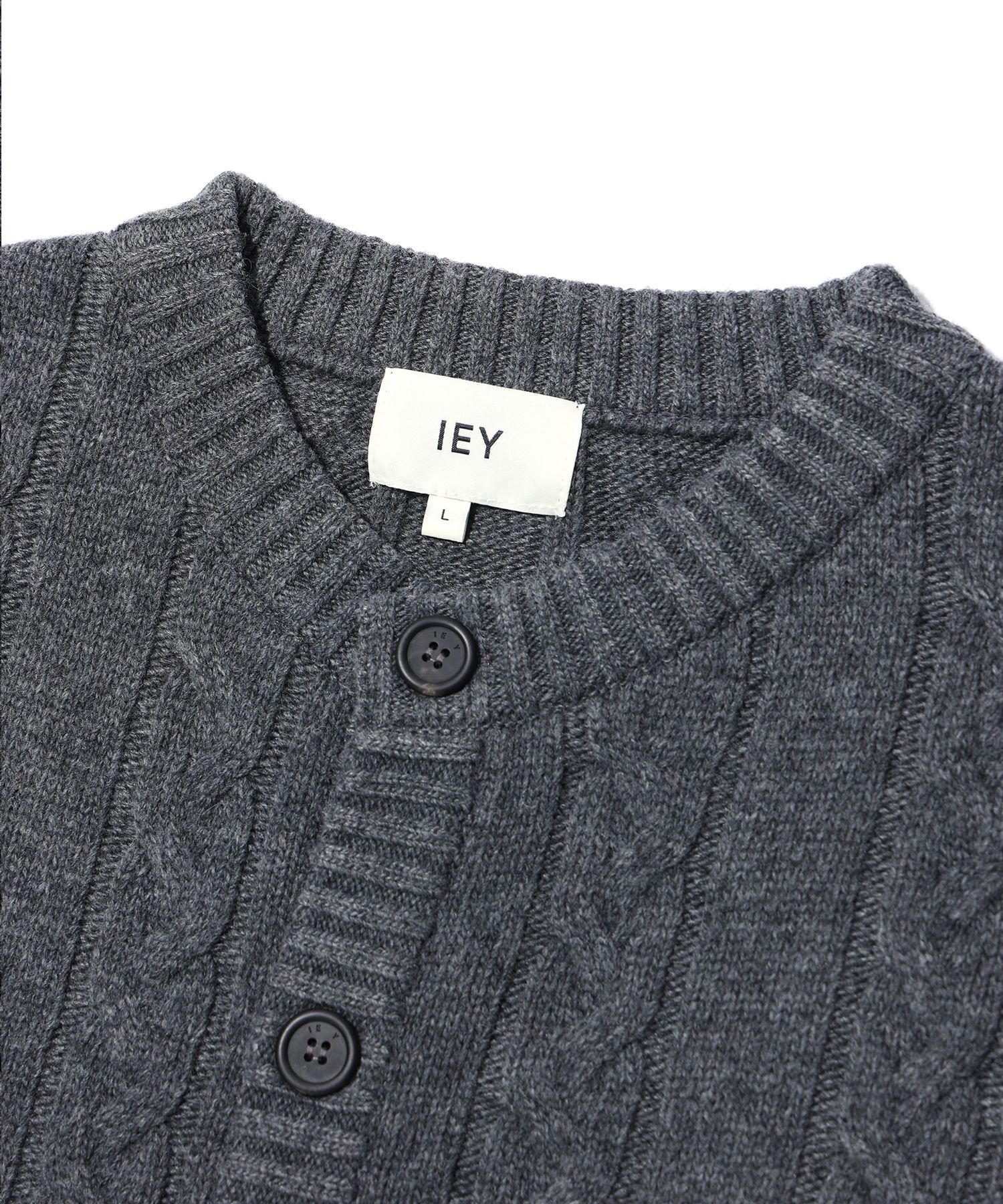MUSINSA | IEY ELBOW PATCH DOUBLE-LIP CARDIGAN Dark Grey