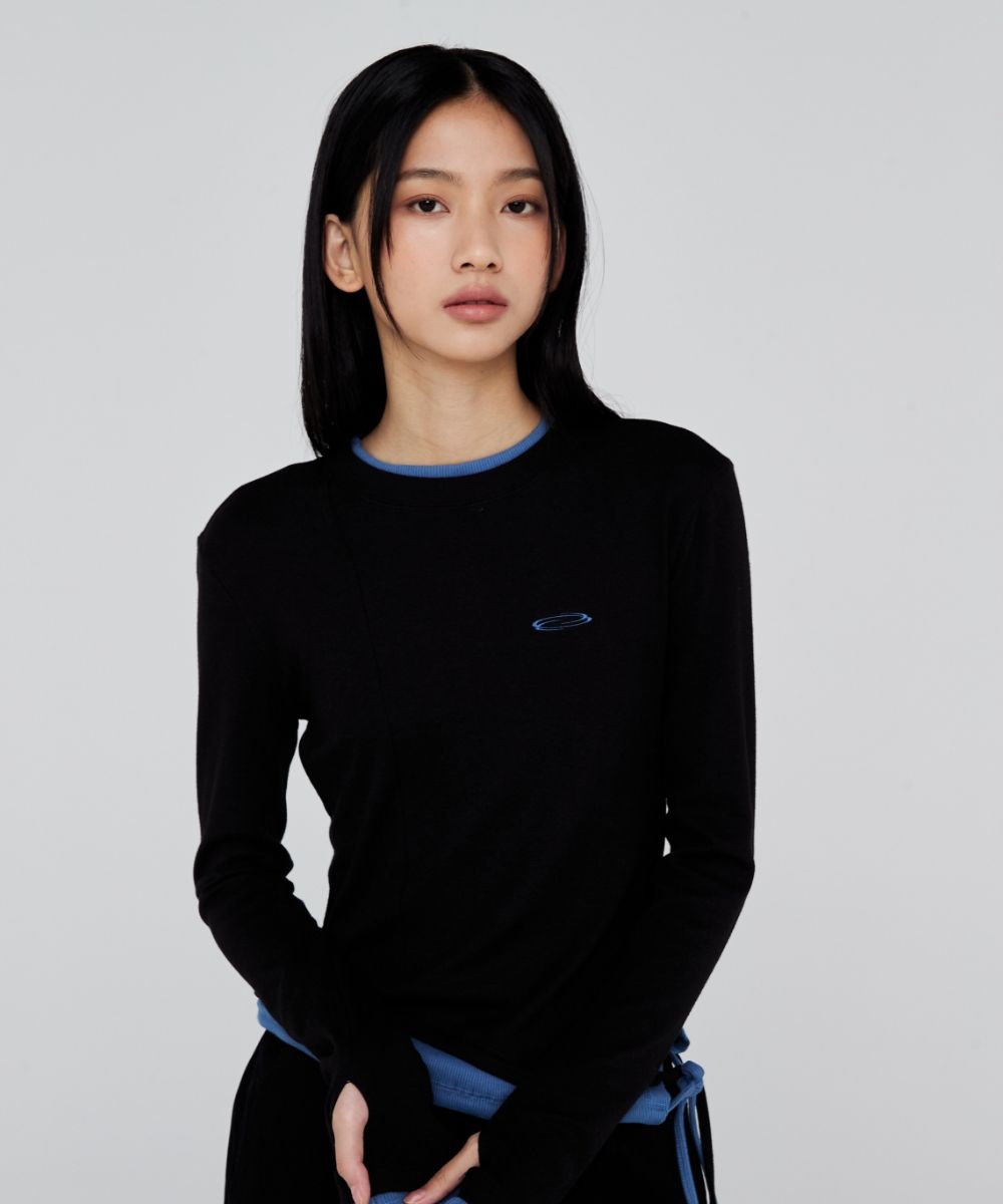 MUSINSA公式 | OPENING PROJECT W Small Logo Layered T Shirt - Black