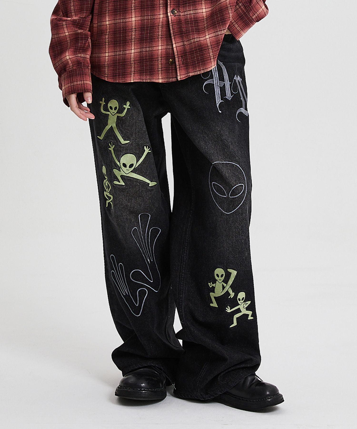 MUSINSA公式 | HOODHOOD HD Alien Multi-Embroidery Denim Pants Black