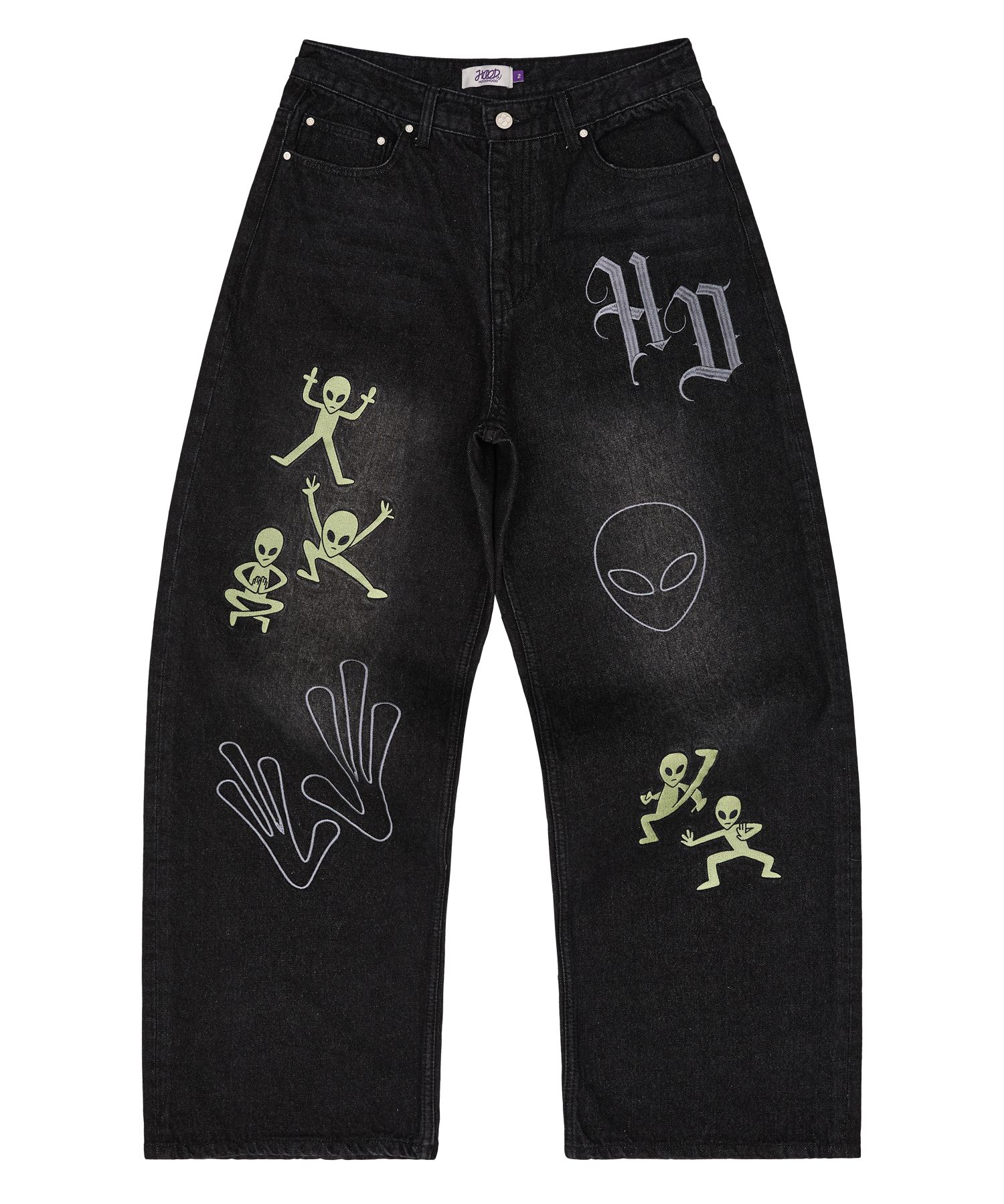 MUSINSA公式 | HOODHOOD HD Alien Multi-Embroidery Denim Pants Black