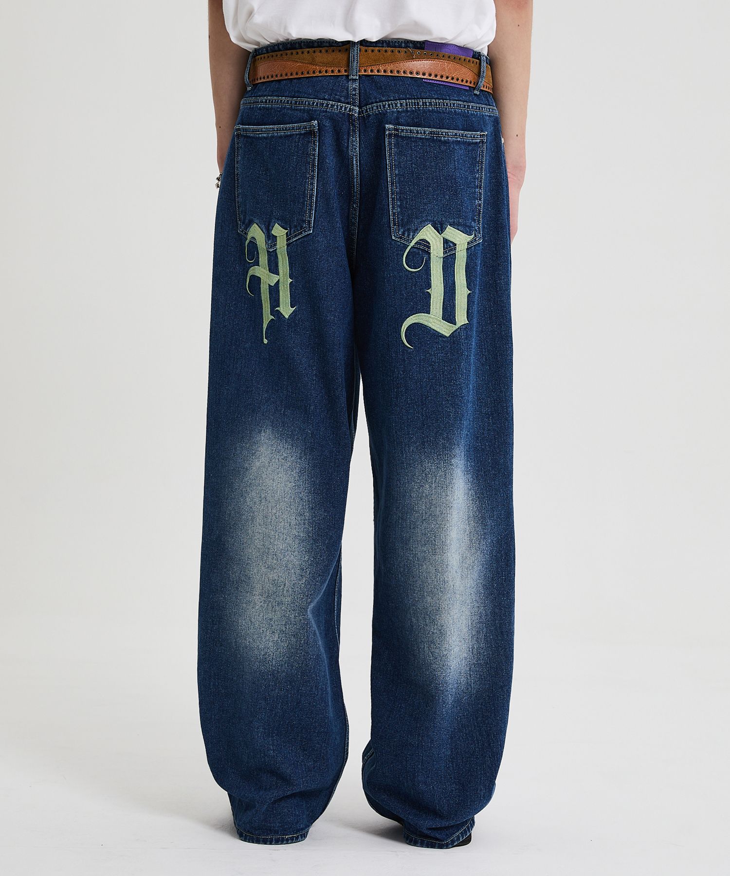 MUSINSA | HOODHOOD HD Alien Multi-Embroidery Denim Pants Deep Blue