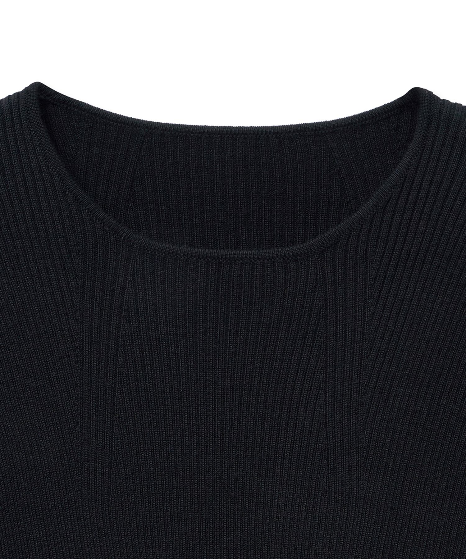 MUSINSA | NOIRER Micro Ribbed Square Neck Knit (Black)