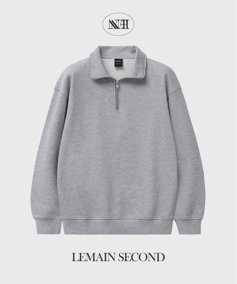 MUSINSA | LEMAIN SECOND [2PACK] OVERFIT HALF ZIP-UP COLLAR NECK SWEAT SHIRT - GRAY/CREAM