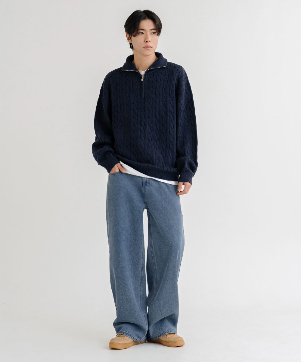 MUSINSA | LEMAIN SECOND [2PACK] NATURAL WASHING WIDE DENIM PANTS - BLACK/MEDIUM BLUE