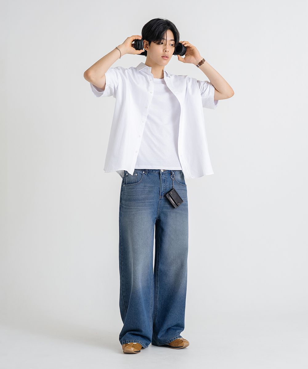 MUSINSA | LEMAIN SECOND [2PACK] VINTAGE CAT WASHING WIDE DENIM PANTS - YELLOW WASHING/DARK BLUE