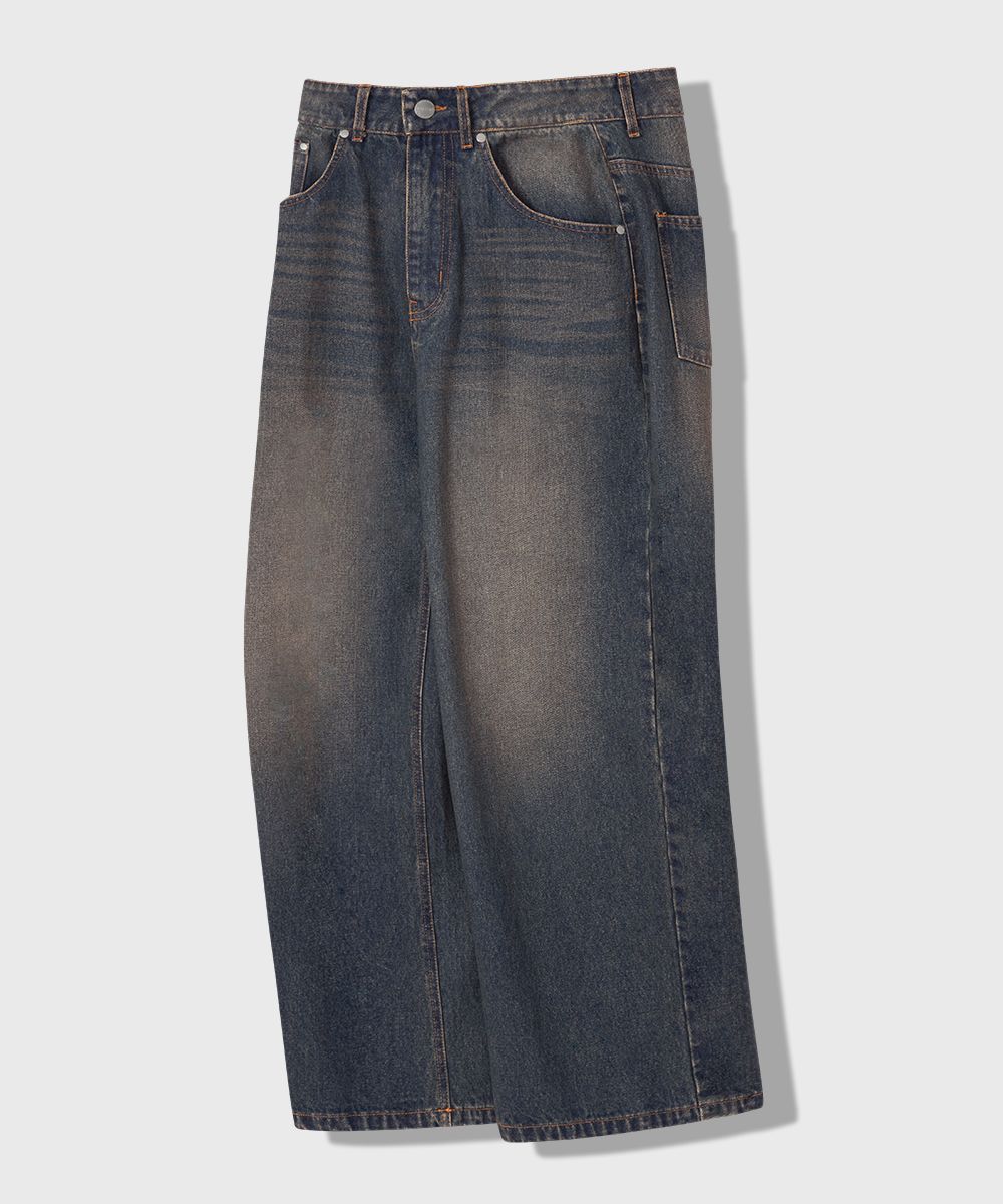 MUSINSA | LEMAIN SECOND [2PACK] VINTAGE CAT WASHING WIDE DENIM PANTS - YELLOW WASHING/DARK BLUE