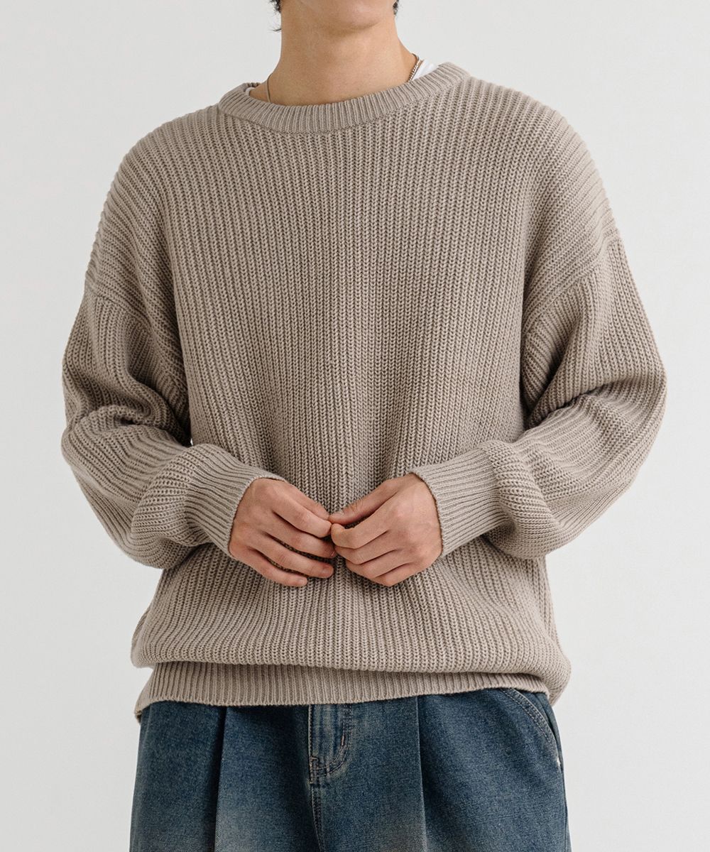 MUSINSA | LEMAIN SECOND [2PACK] OVERFIT VOLUME WASHABLE CREW-NECK HACHI KNIT - GRAY/BEIGE