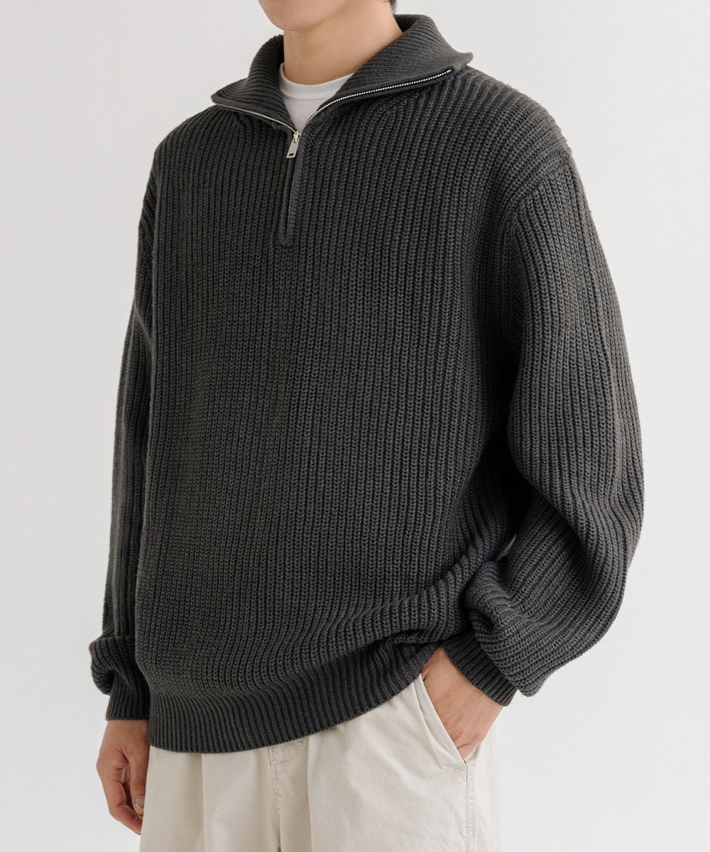 MUSINSA | LEMAIN SECOND [2PACK] OVERFIT VOLUME WASHABLE HALF ZIP-UP HACHI KNIT - BLACK/CHARCOAL