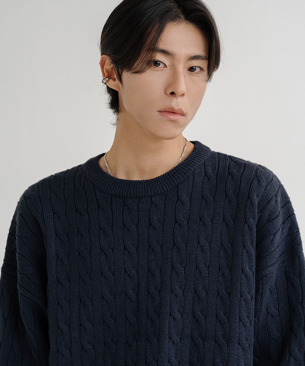 MUSINSA | LEMAIN SECOND [2PACK] OVERFIT VOLUME WASHABLE CREW-NECK CABLE KNIT - GRAY/NAVY