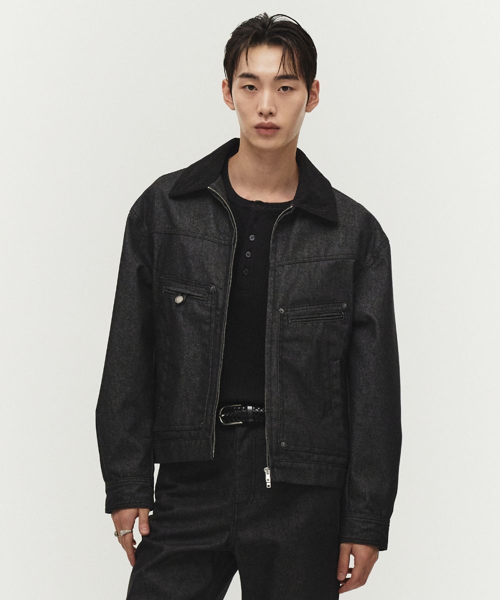 MUSINSA | MINAV Non-Fade Denim Work Jacket [Black]