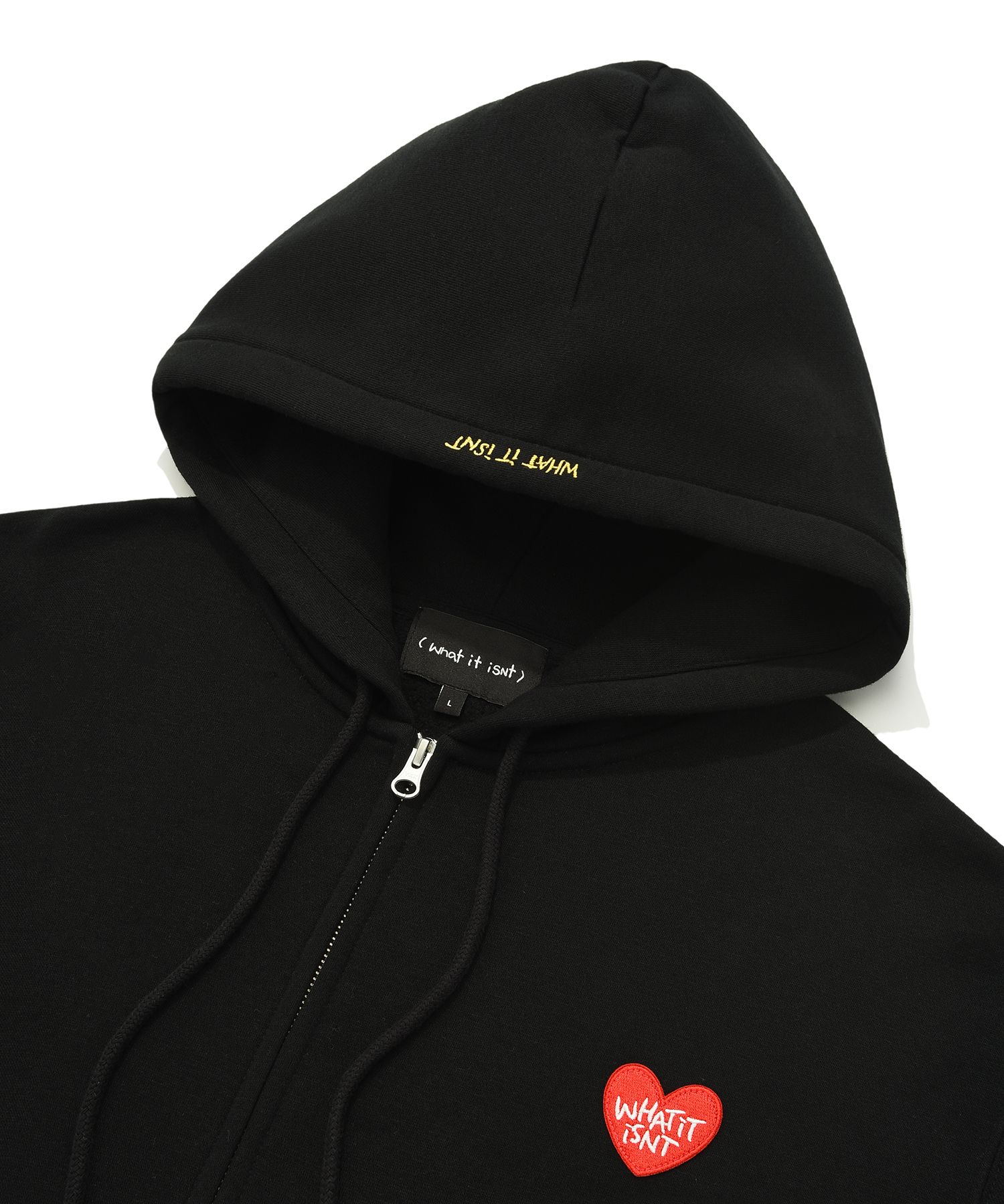MUSINSA | WACKY WILLY Heart Wappen Fleece Hoodie Black