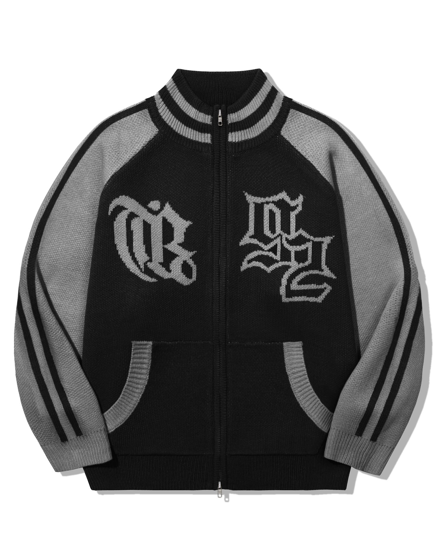 MUSINSA | TRILLION Retro Gothic Graphic Track Line 2WAY Zip-up Knit [Black]