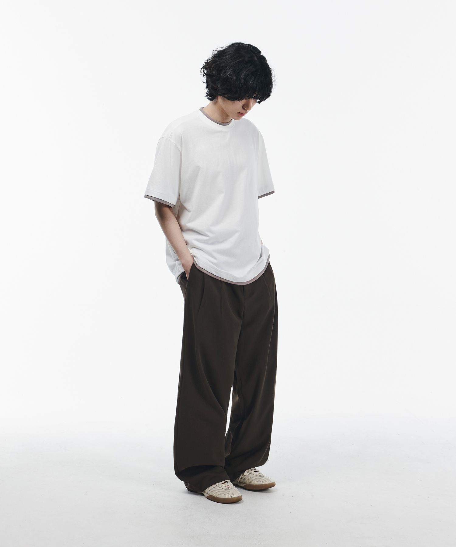 MUSINSA | SIGNATURE Summer Double Tuck Wide Slacks [Deep Brown]