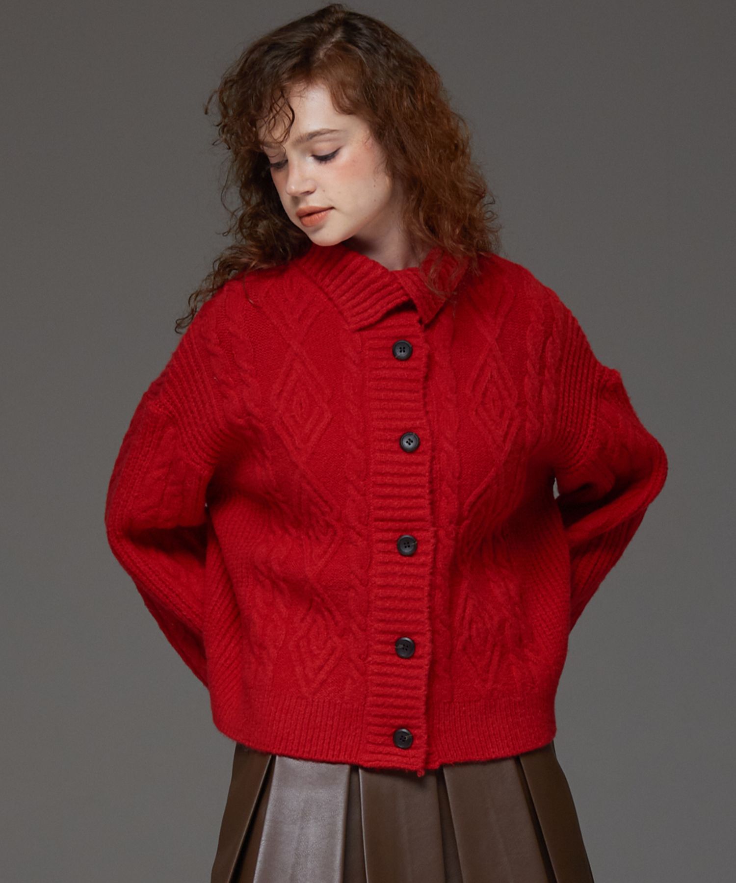 MUSINSA | AWESOME STUDIO Our Fisher High Neck Cardigan Red