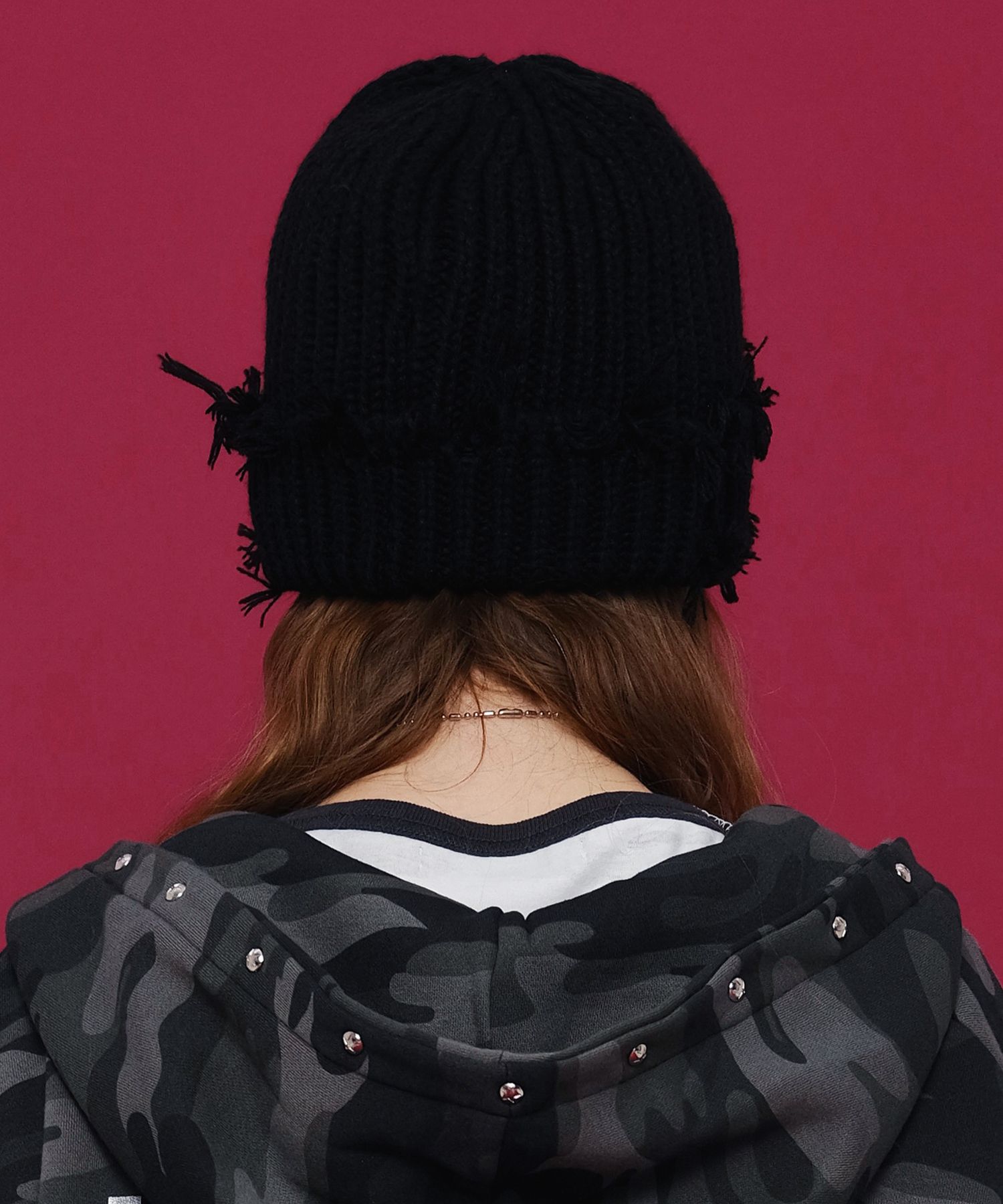 MUSINSA | KEEMHII Destroyed Punk Badge Beanie - [Black]