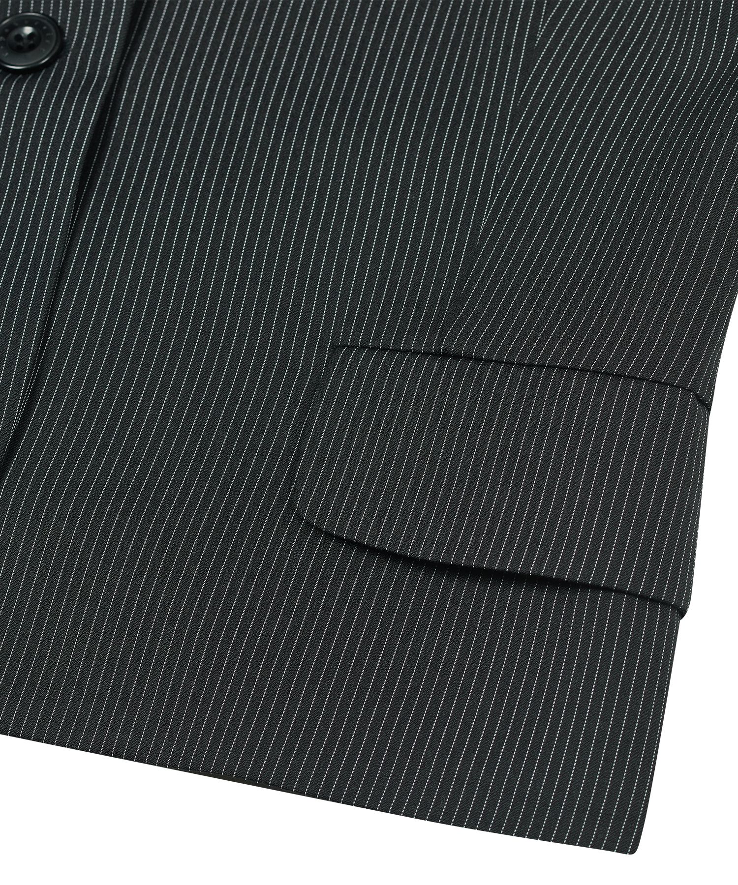 MUSINSA | TYPESERVICE Striped Ruffled Strap Jacket [Black]