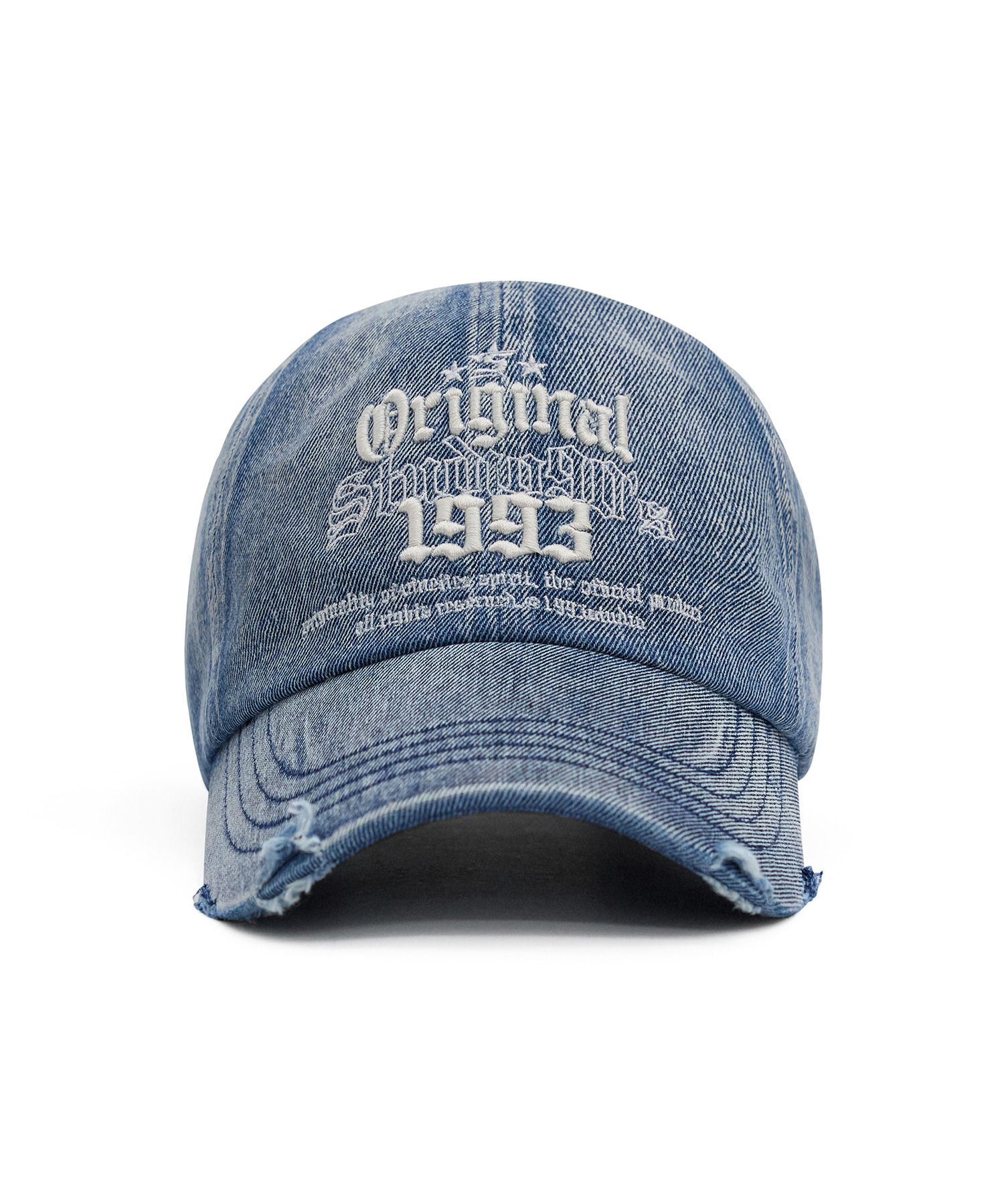 MUSINSA | 1993STUDIO Original Denim Washing Damage Ball Cap_Blue