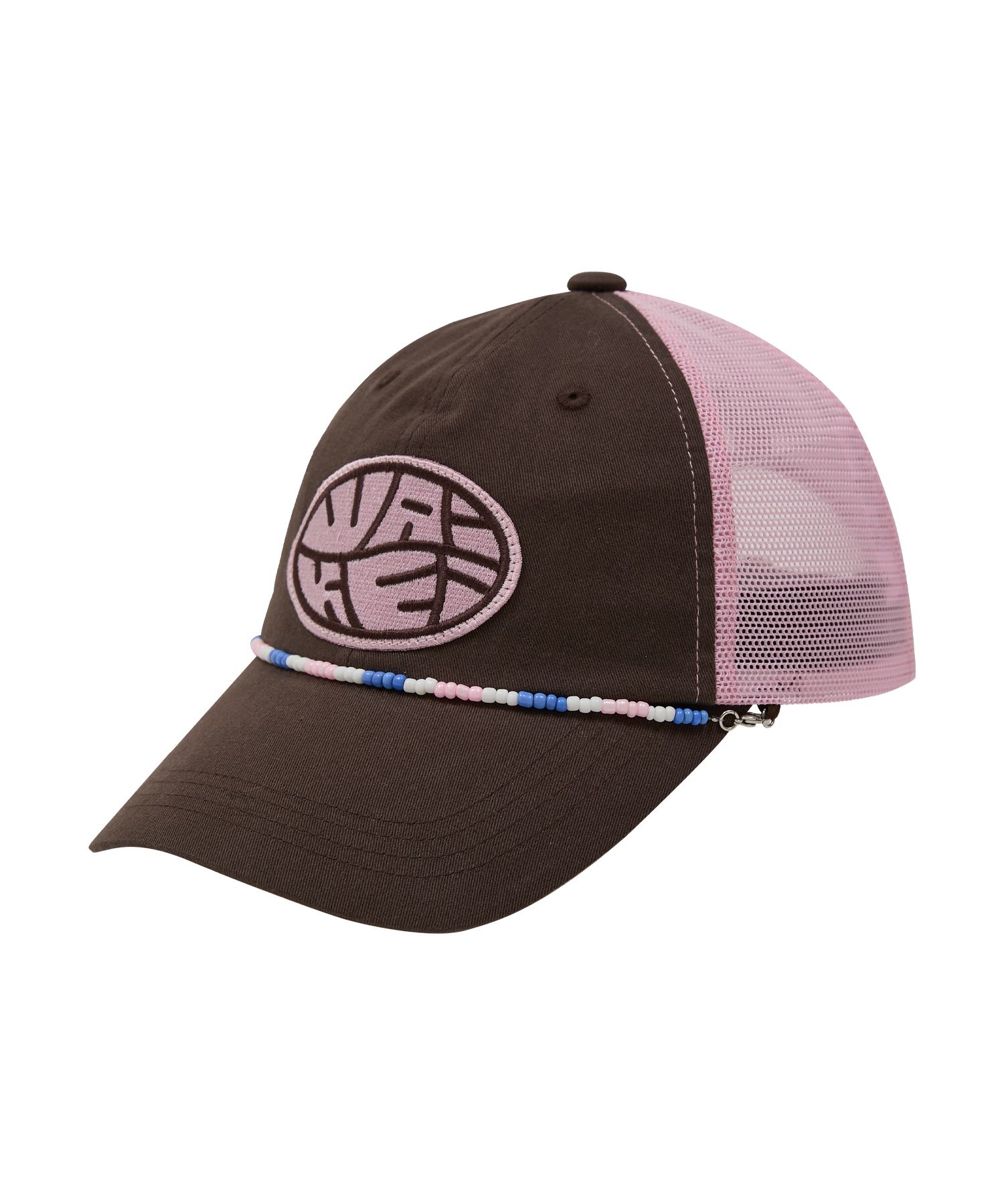 MUSINSA | WAI KEI Detachable Bead String Mesh Ball Cap Brown