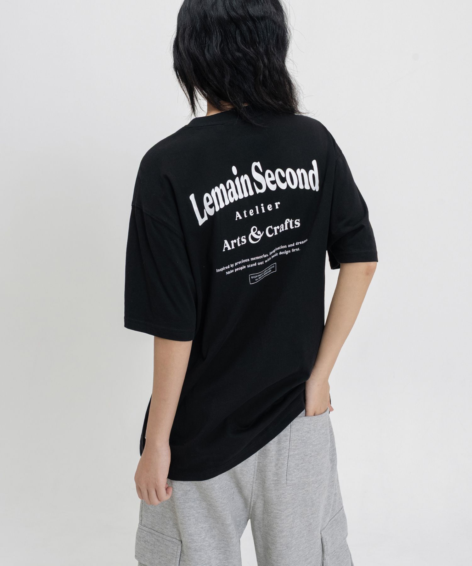 MUSINSA | LEMAIN SECOND Back Point Atelier Overfit Short Sleeve Tee [Black]
