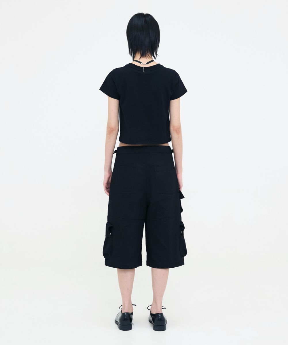 MUSINSA公式 | OPENING PROJECT W Cropped Ribbon Half T Shirt - Black
