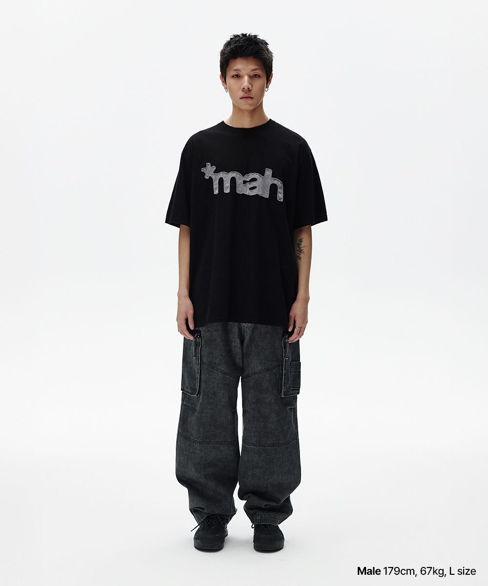 MUSINSA公式 | MAHAGRID mah CUT OFF APPLIQUE TEE BLACK(MG2FMMT523A)
