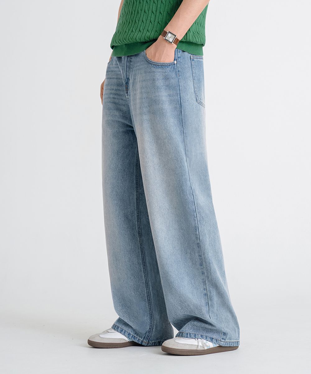 MUSINSA | LEMAIN SECOND [2PACK] VINTAGE CAT WASHING WIDE DENIM PANTS - LIGHT BLUE/SAND BLUE