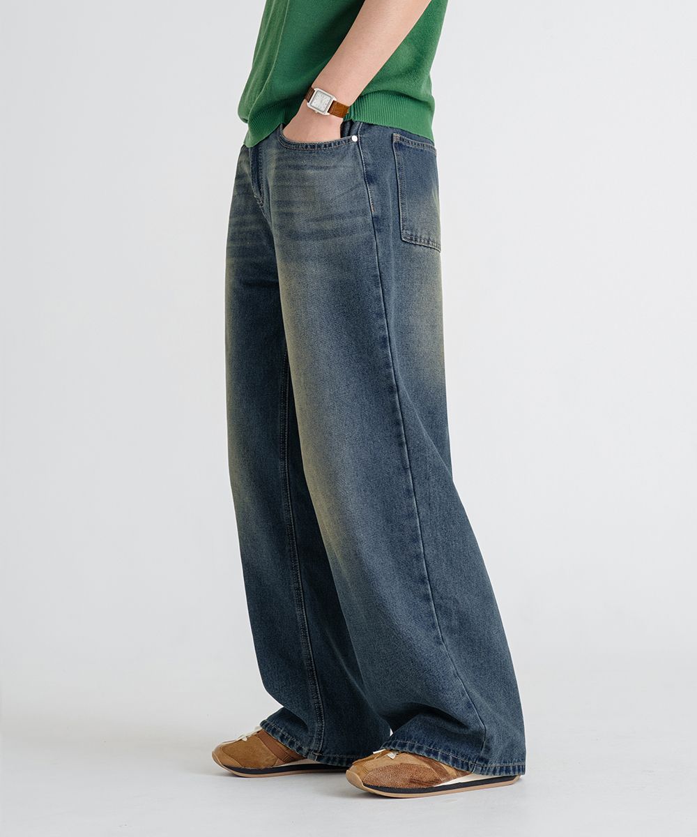 MUSINSA | LEMAIN SECOND [2PACK] VINTAGE CAT WASHING WIDE DENIM PANTS - LIGHT BLUE/SAND BLUE