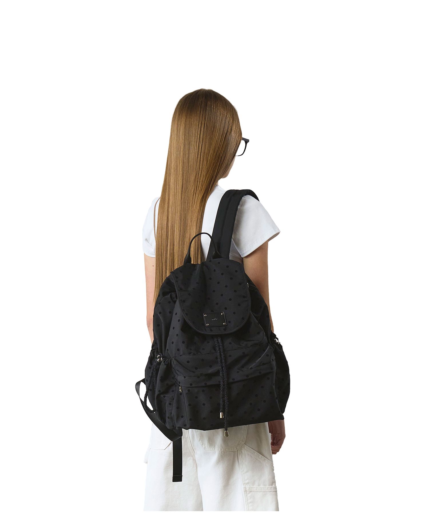 MUSINSA公式 | MUR Fluffy String Backpack (dot black)
