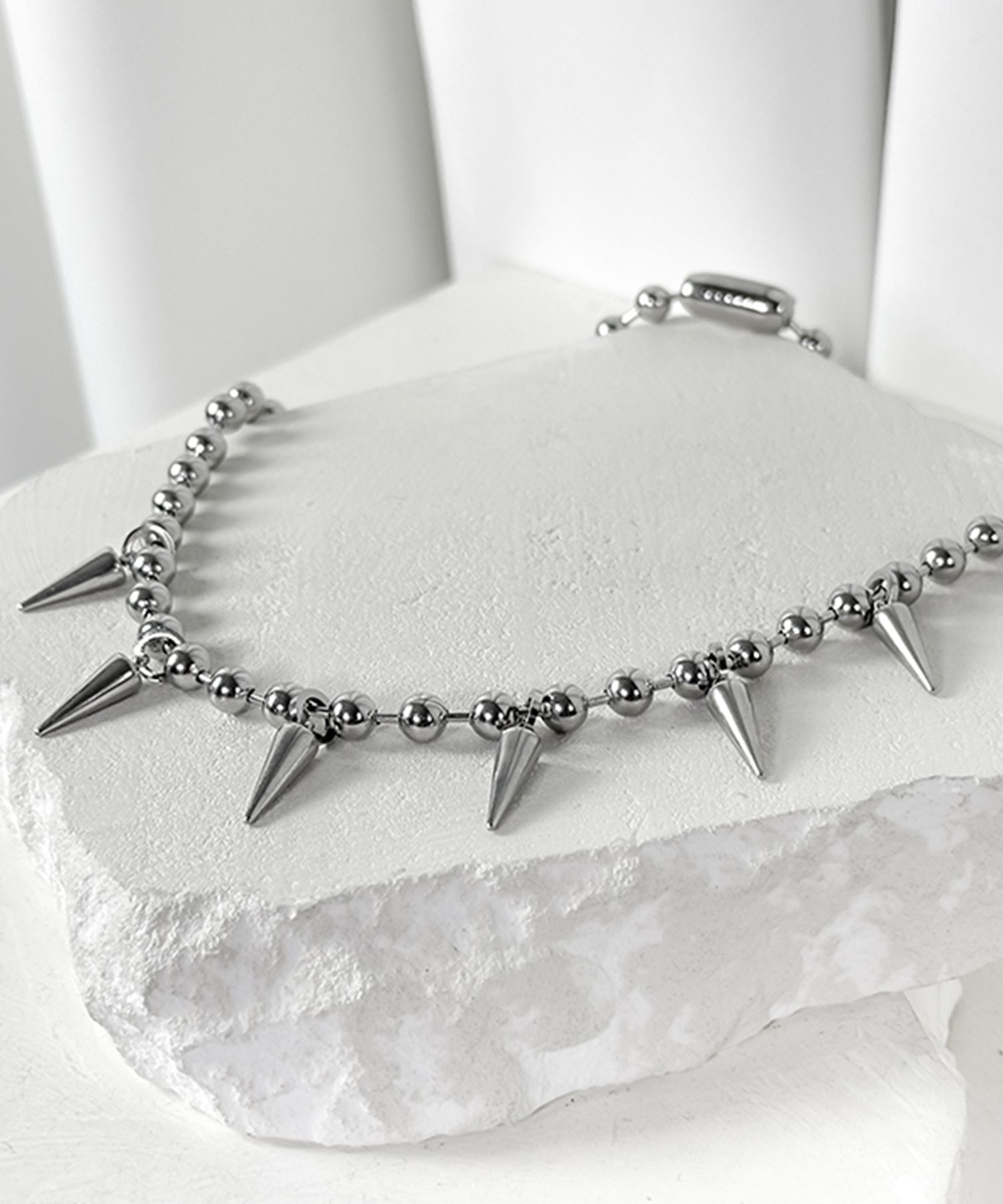 MUSINSA | BLESSED BULLET ss-spike ball chain necklace-silver x6