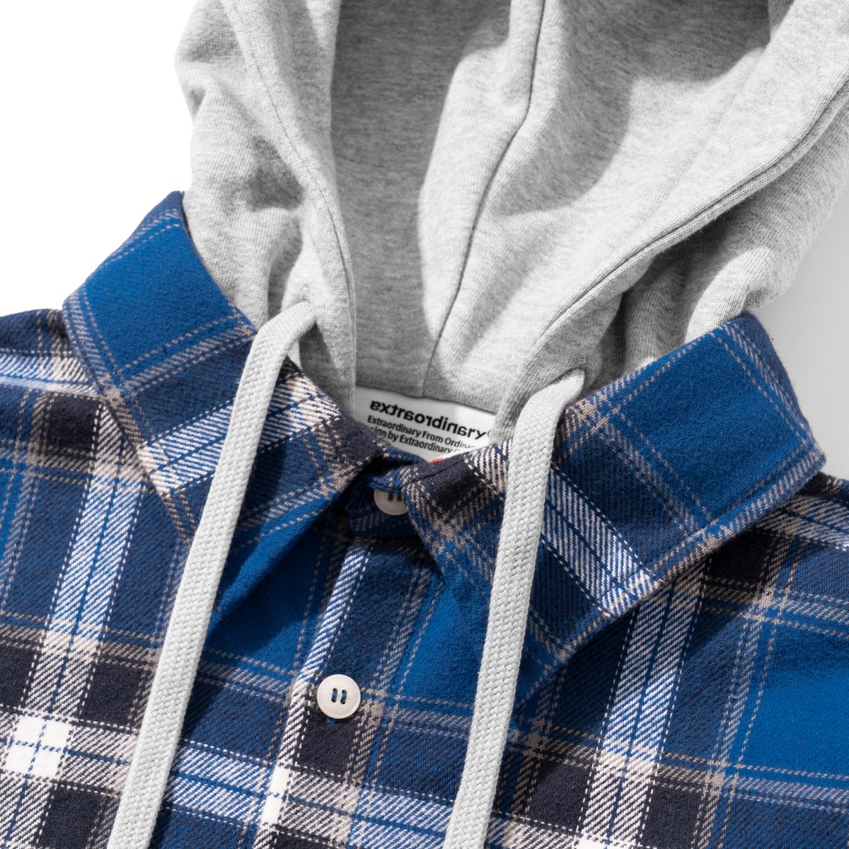 엑스트라오디너리(EXTRAORDINARY) TARTAN CHECK HOOD SHACKET BLUE - 사이즈 & 후기 | 무신사