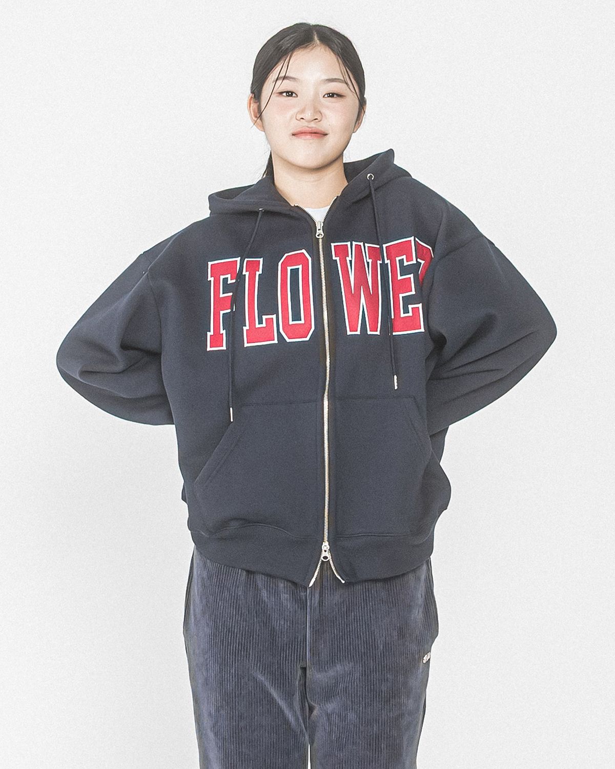 해비즘(HAVISM) FLOWER ZIP UP HOOD(NAVY_WINE) - 사이즈 & 후기 | 무신사