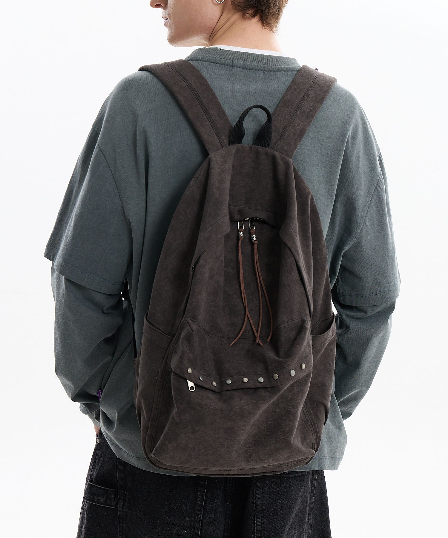 MUSINSA公式 | HOODHOOD スタッドウォッシュドビーズストリングバックパックダークブラウン